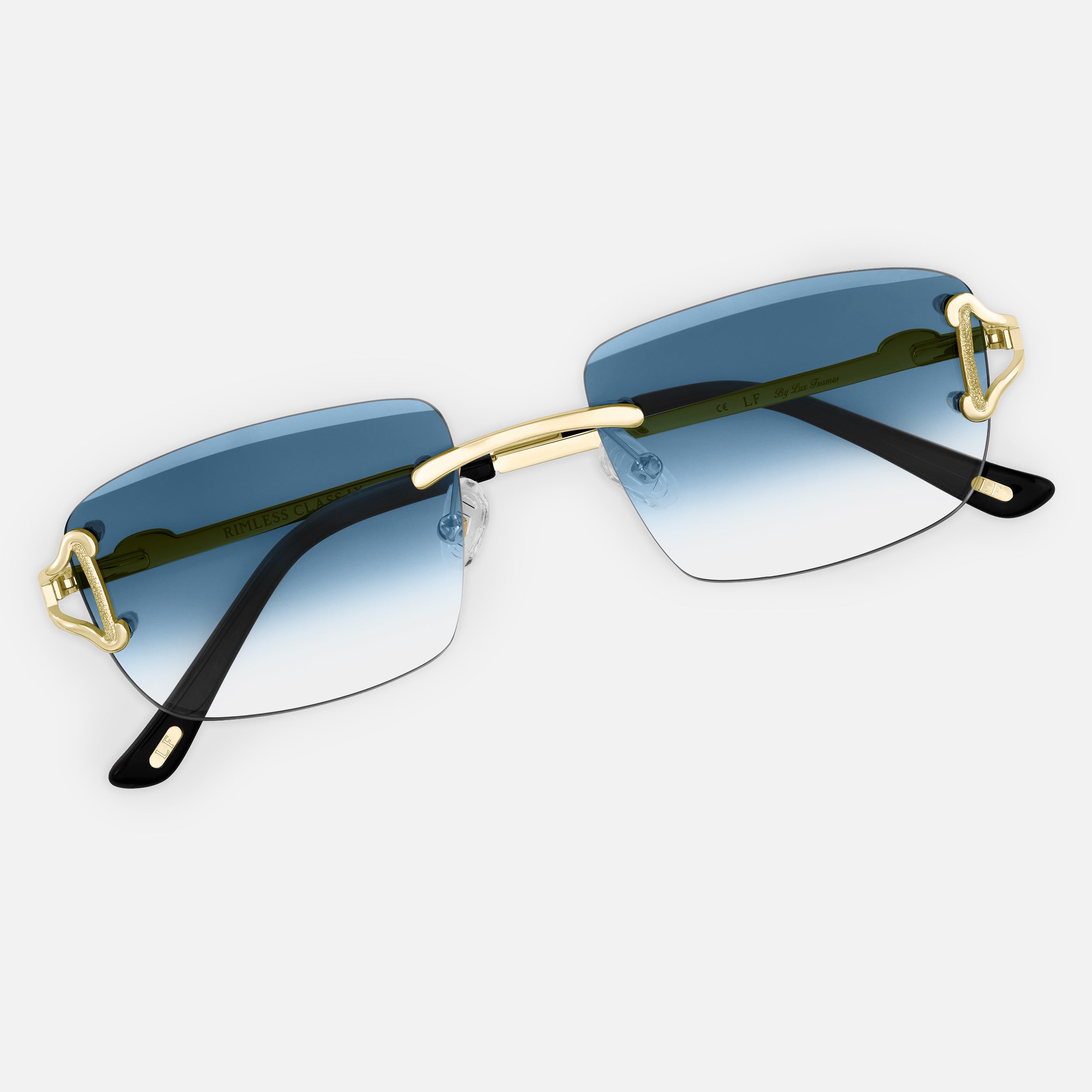 Gold Rimless Sunglasses - Gold Rimless Class IX Blue Fade – Lux Frames