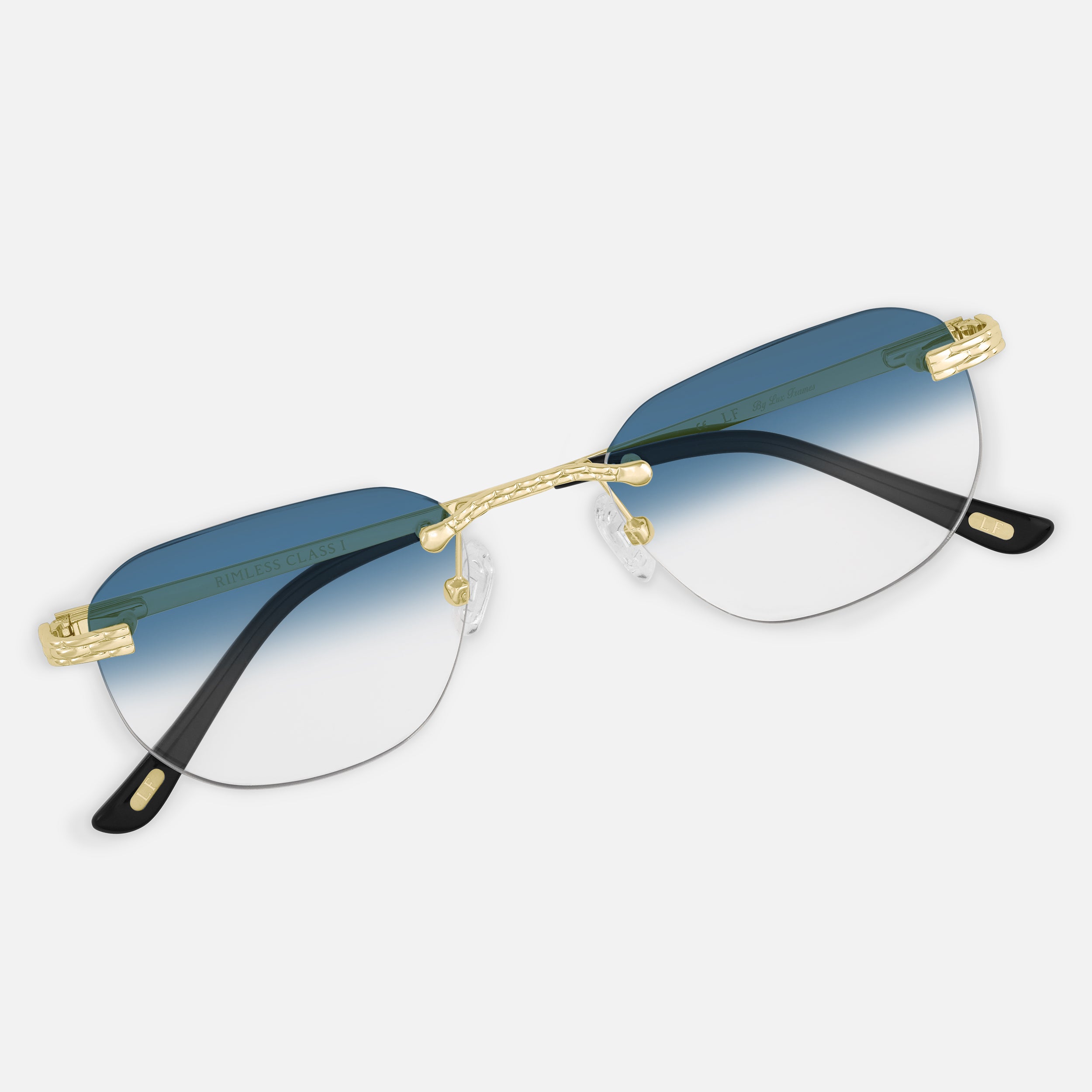 Gold Rimless Sunglasses - Rimless Class I Blue Fade – Lux Frames