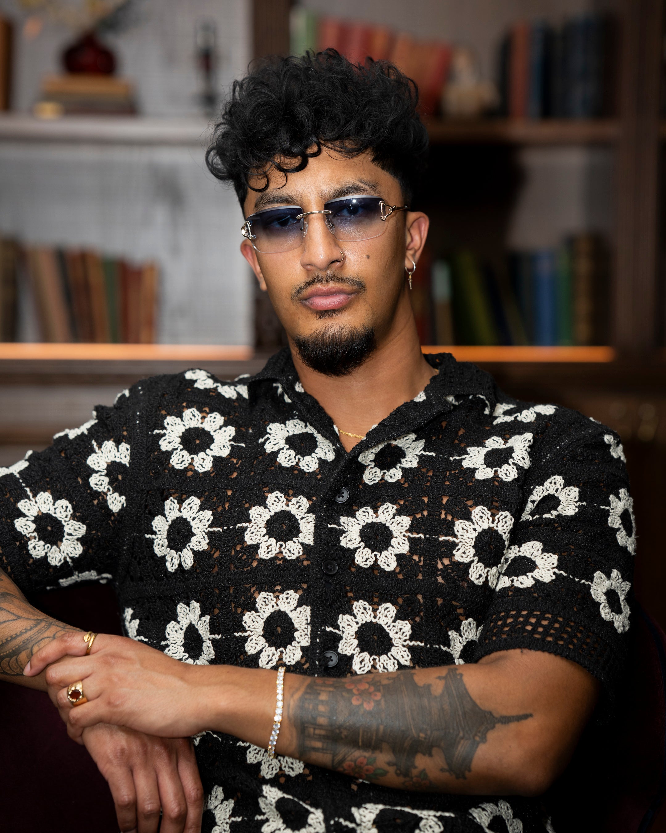 Gold Rimless Sunglasses - Gold Rimless Class IX Blue Fade – Lux Frames